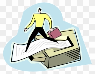 Vector Illustration Of Businessman Walking On Printer - Sitting Clipart ...